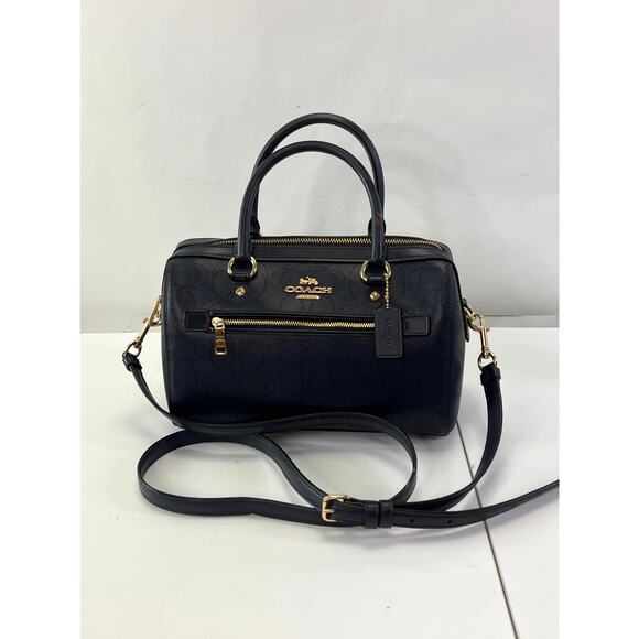 Coach | Bags | Coach Leather Monogram Mini Satchel Crossbody Bag Navy ...